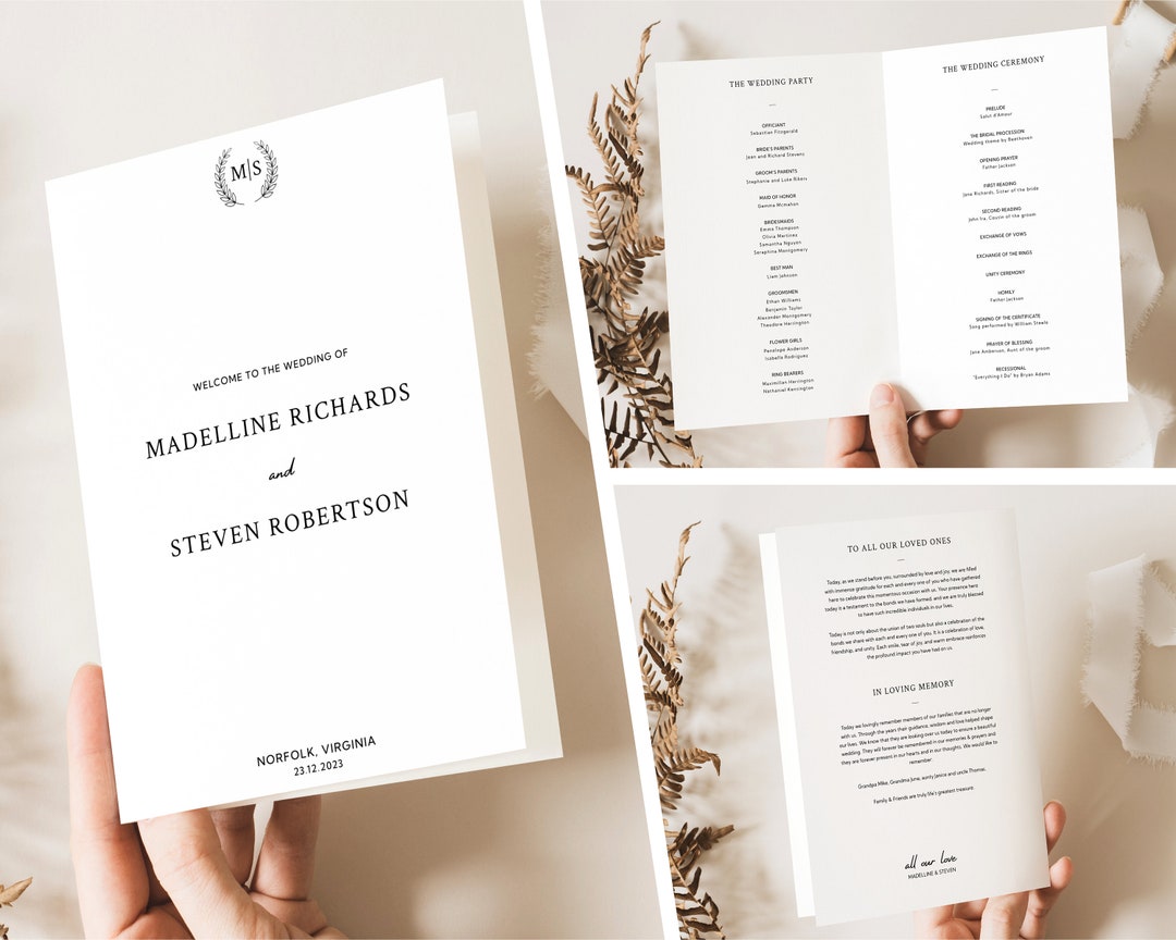 Wedding Program Booklet Template, Elegant Wedding Ceremony Program ...