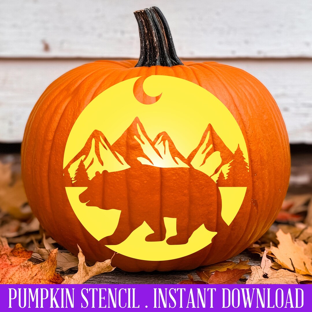 Bear Pumpkin Stencil, Bear Printable Stencil, Jack O' Lantern, Pumpkin ...