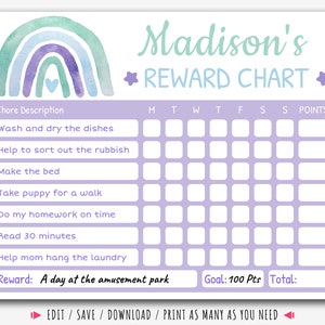 BOHO RAINBOW Editable Reward Chart, Behavior Chart, Daily Chore Chart ...