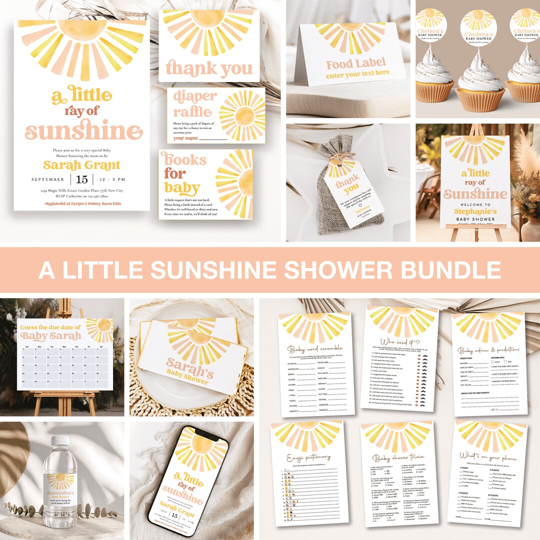 Watercolor Sun Baby Showergame Bundle, Here Comes the Sun Baby Sprinkle ...