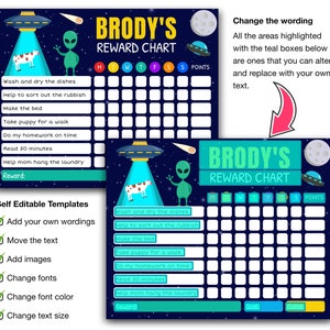 EDITABLE Alien Rocket Reward Chart, Behavior Chart, Daily Chore Chart ...