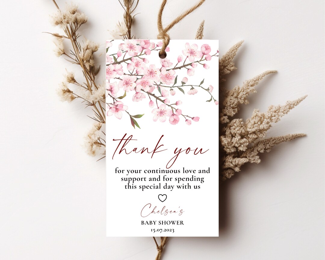 Cherry Blossom Thank You Gift Tag, Editable Spring Pink Japanese Sakura ...