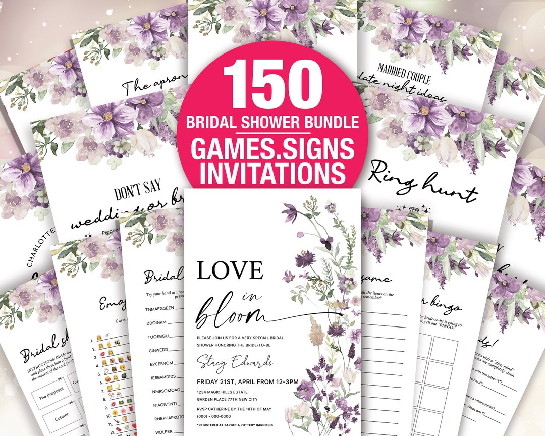 Purple Floral Bridal Shower Games, Wedding Shower Games, Printable ...