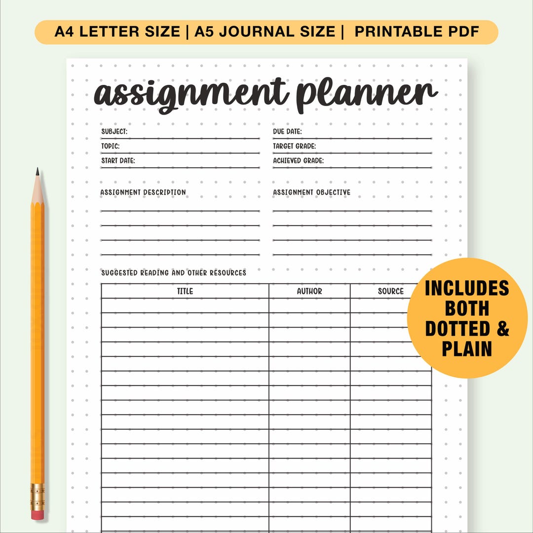 Assignment Planner Printable A4/letter Inserts PDF, Student Homework ...