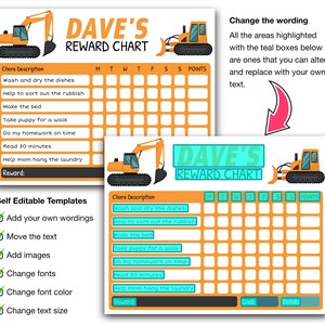 EDITABLE Construction Reward Chart, Behavior Chart, Daily Chore Chart ...
