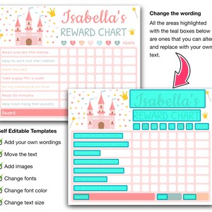 EDITABLE Fairy Castle Reward Chart, Behavior Chart, Daily Chore Chart ...