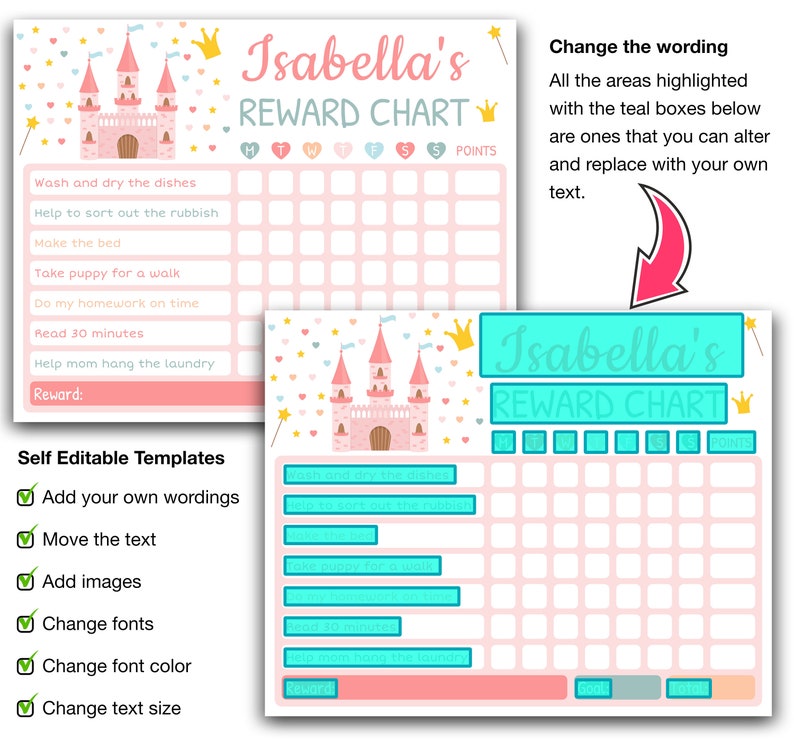EDITABLE Fairy Castle Reward Chart Behavior Chart Daily - Etsy