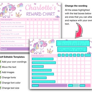 Unicorn Cute Magical Reward Chart, Behavior Chart, Daily Chore Chart ...