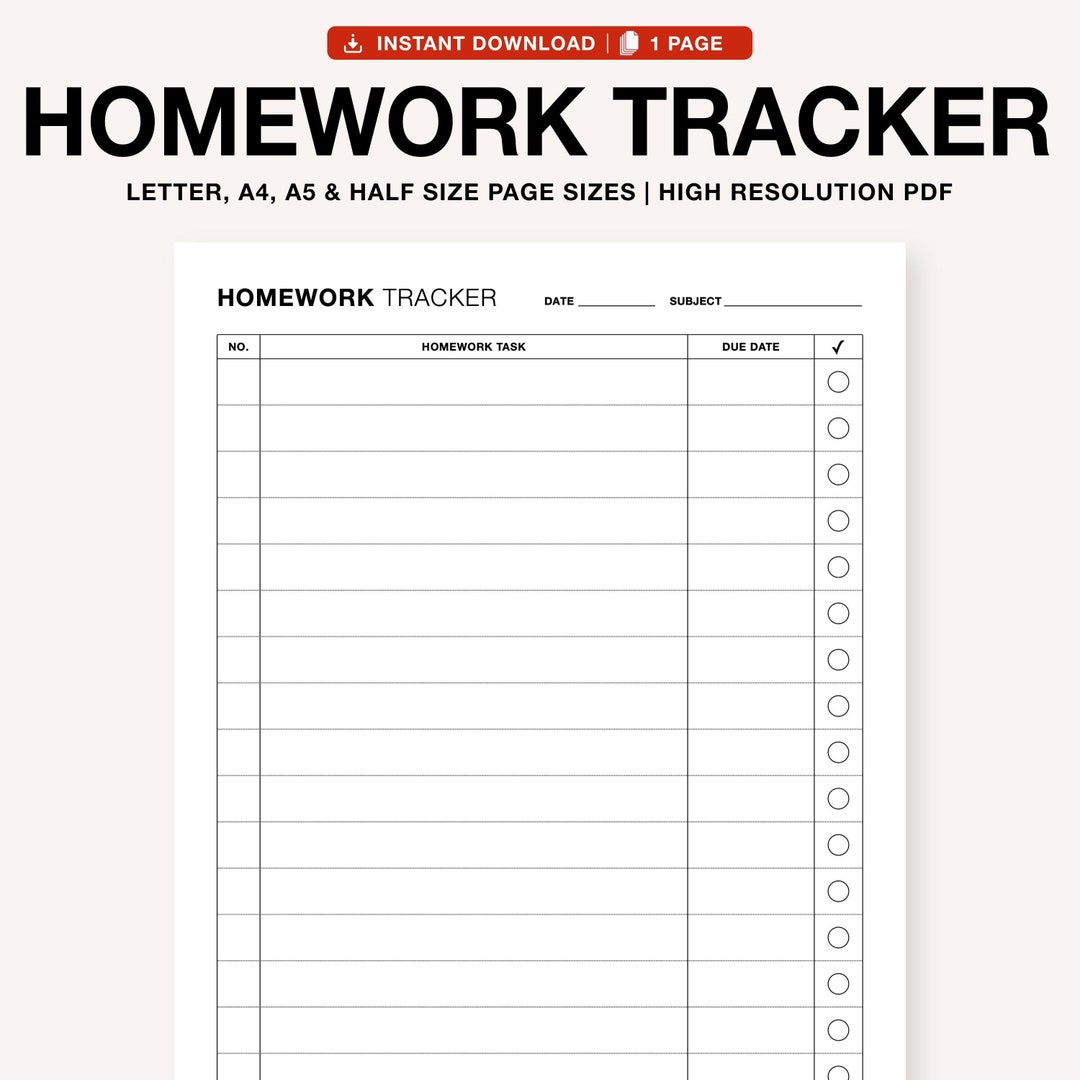 Homework Tracker, Printable Planner, Assignment Tracker, Homework ...