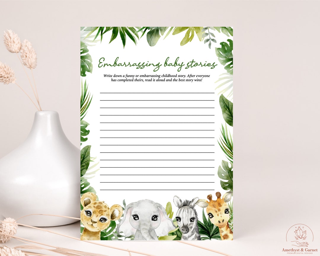 Embarrassing Stories, Jungle, Safari Animals, Baby Shower Game ...