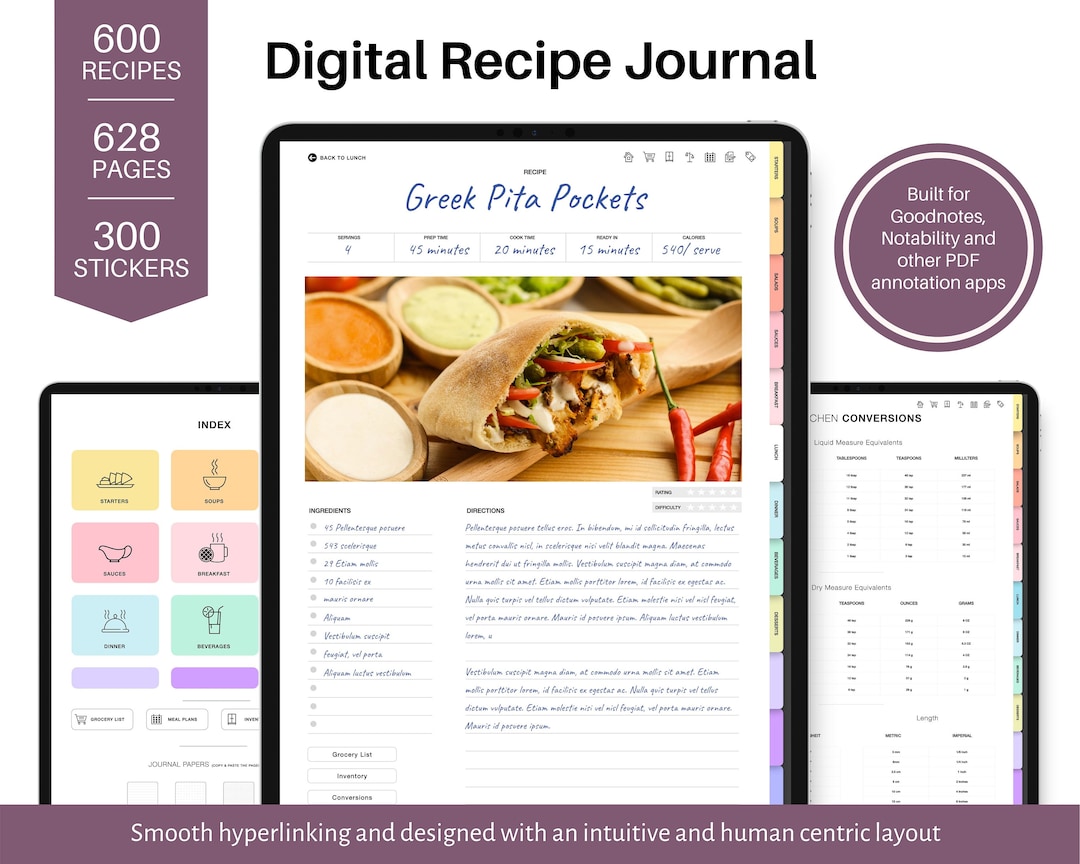 Digital Recipe Book Goodnotes, Hyperlinked Goodnotes Vertical Planner ...