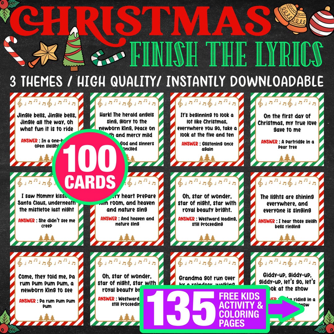 Christmas Party Finish the Lyric Game, Carols Trivia Holiday Game ...