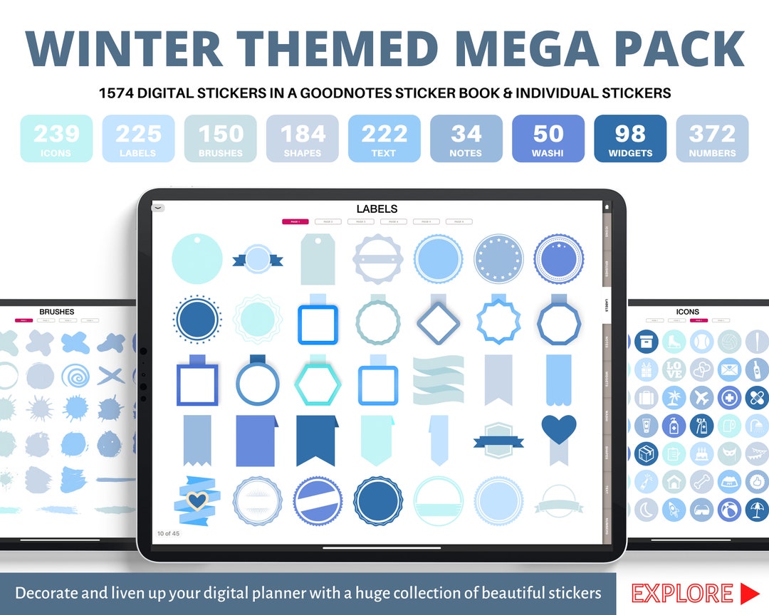 Winter Digital Stickers, Goodnotes Stickers, iPad Planner, Digital ...