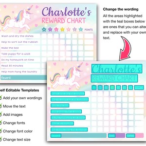 Cute Magical Unicorn Reward Chart, Behavior Chart, Daily Chore Chart ...