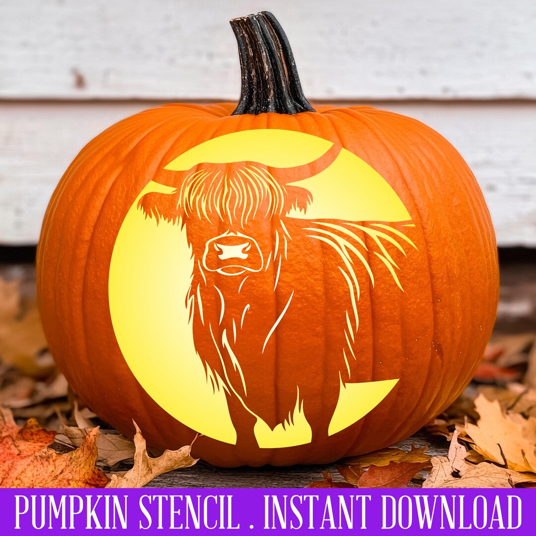 Highland Cow Pumpkin Stencil, Printable Pumpkin Stencil, Jack O ...
