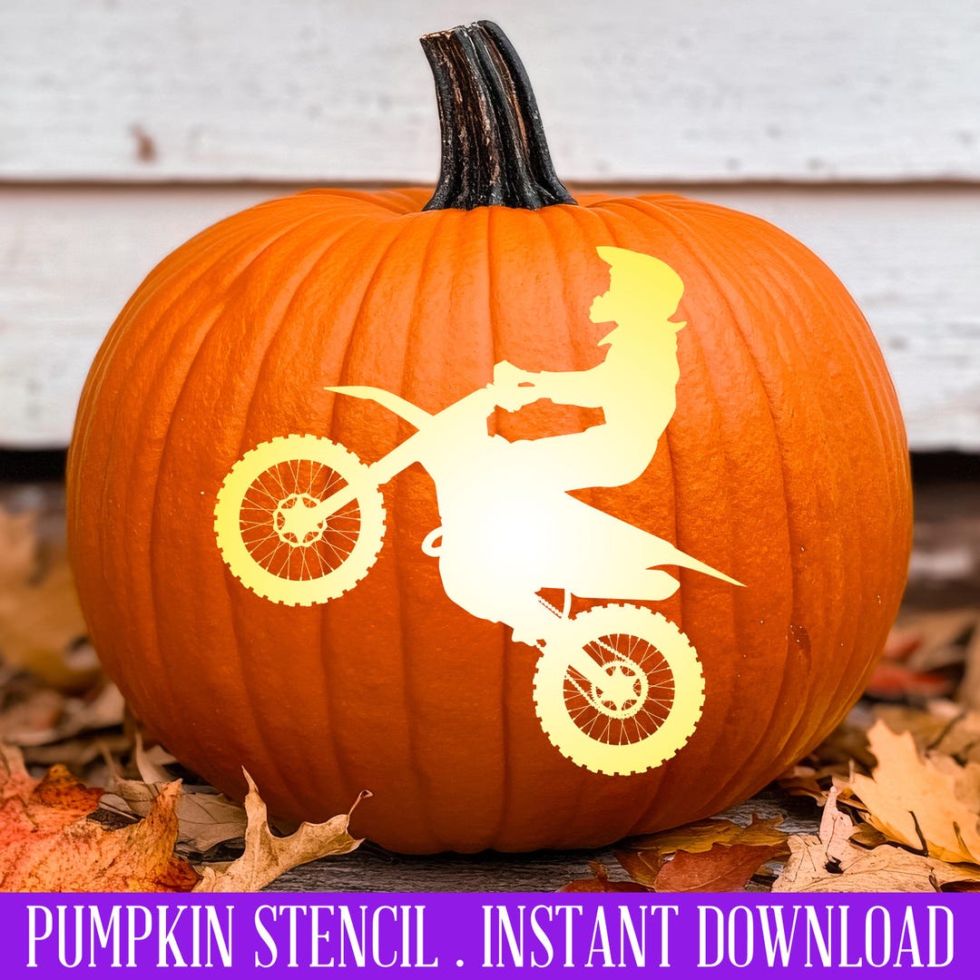 Motocross Pumpkin Stencil, Dirt Bike Printable Stencil, Jack O' Lantern ...