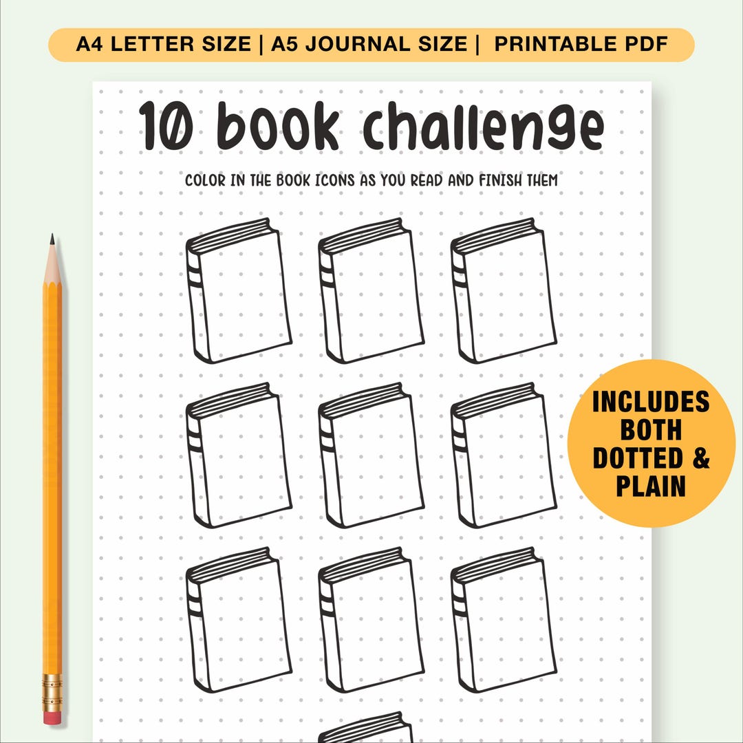 10 Book Challenge, Reading Planner, Reading Tracker, A5 Journal Page ...