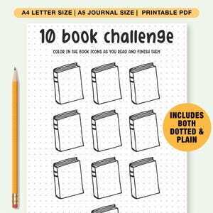 10 Book Challenge, Reading Planner, Reading Tracker, A5 Journal Page ...