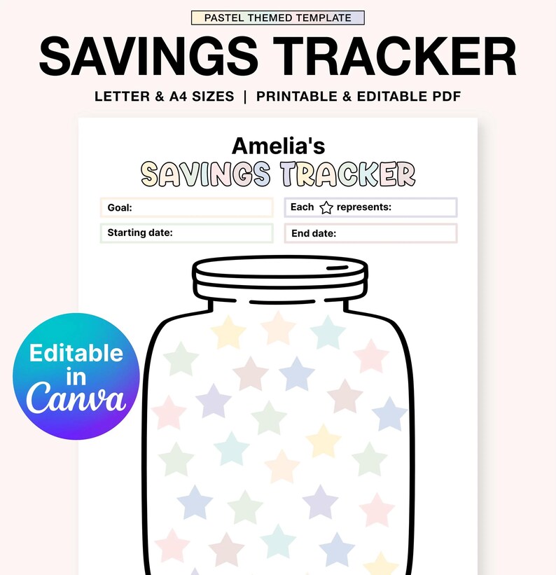 Printable Kids Savings Tracker, Kids Money Saving Goals, Financial ...