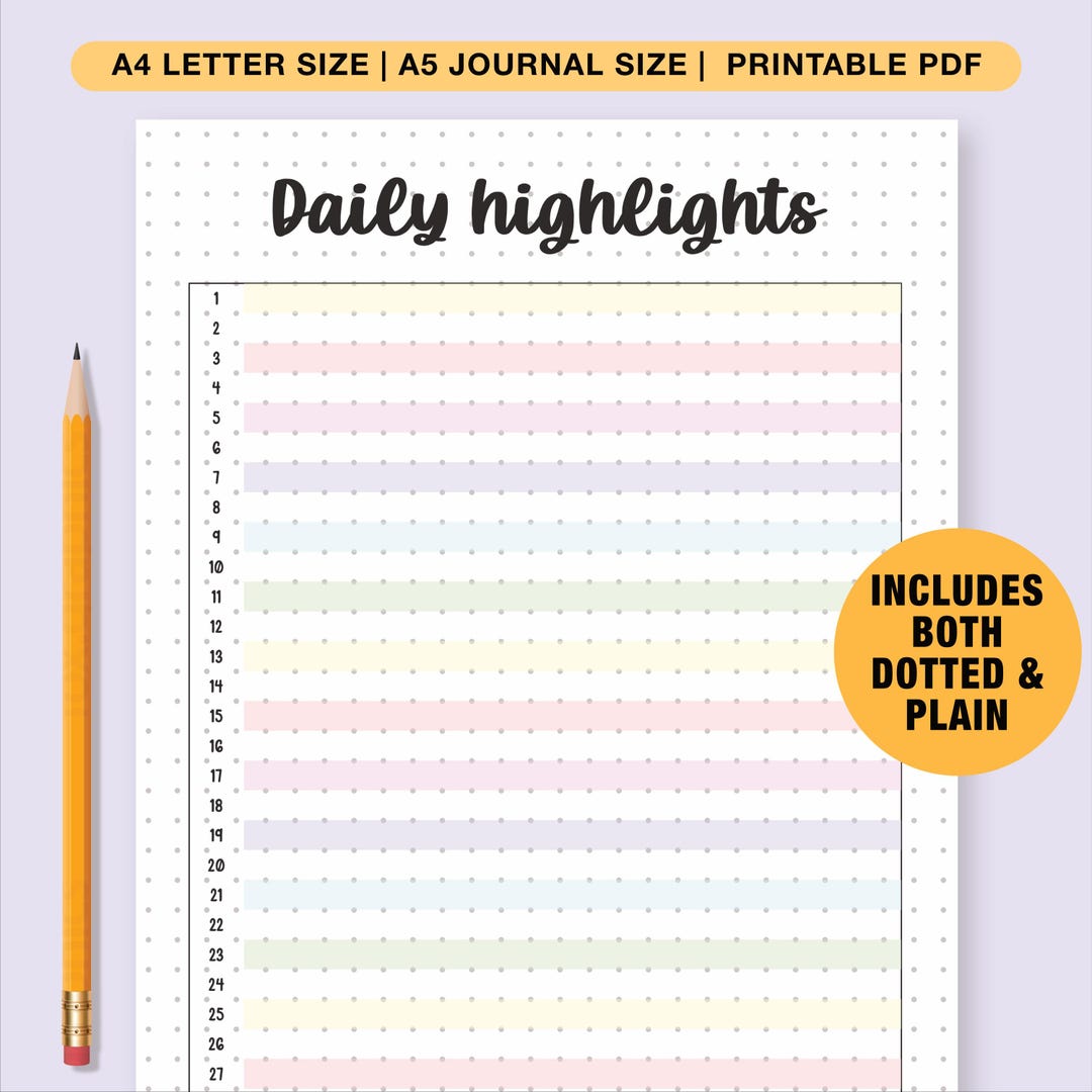 Highlight of the Day, Printable Journal Page, Memory Tracker, Daily ...
