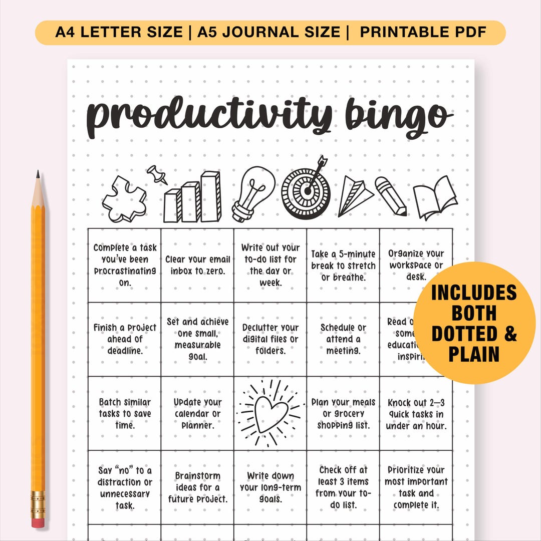 Productivity Bingo, Organizer Printable, Goals Printable, Printable ...