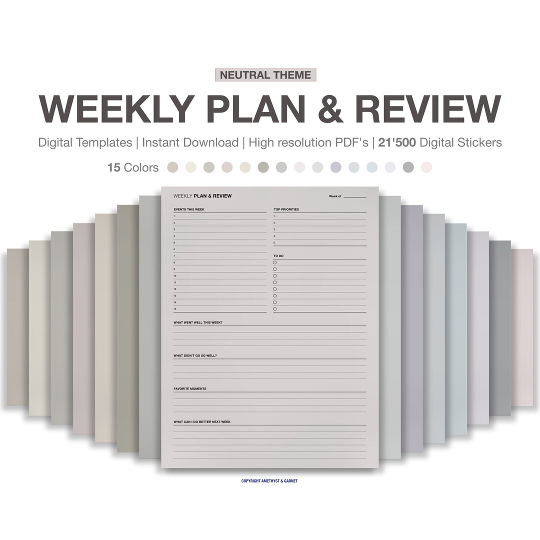 Neutral Weekly Plan & Review DTN021 Digital Note Paper Templates ...