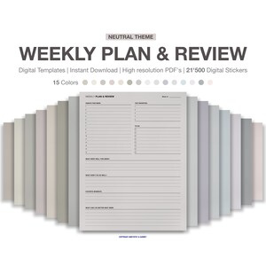 Neutral Weekly Plan & Review DTN021 Digital Note Paper Templates ...