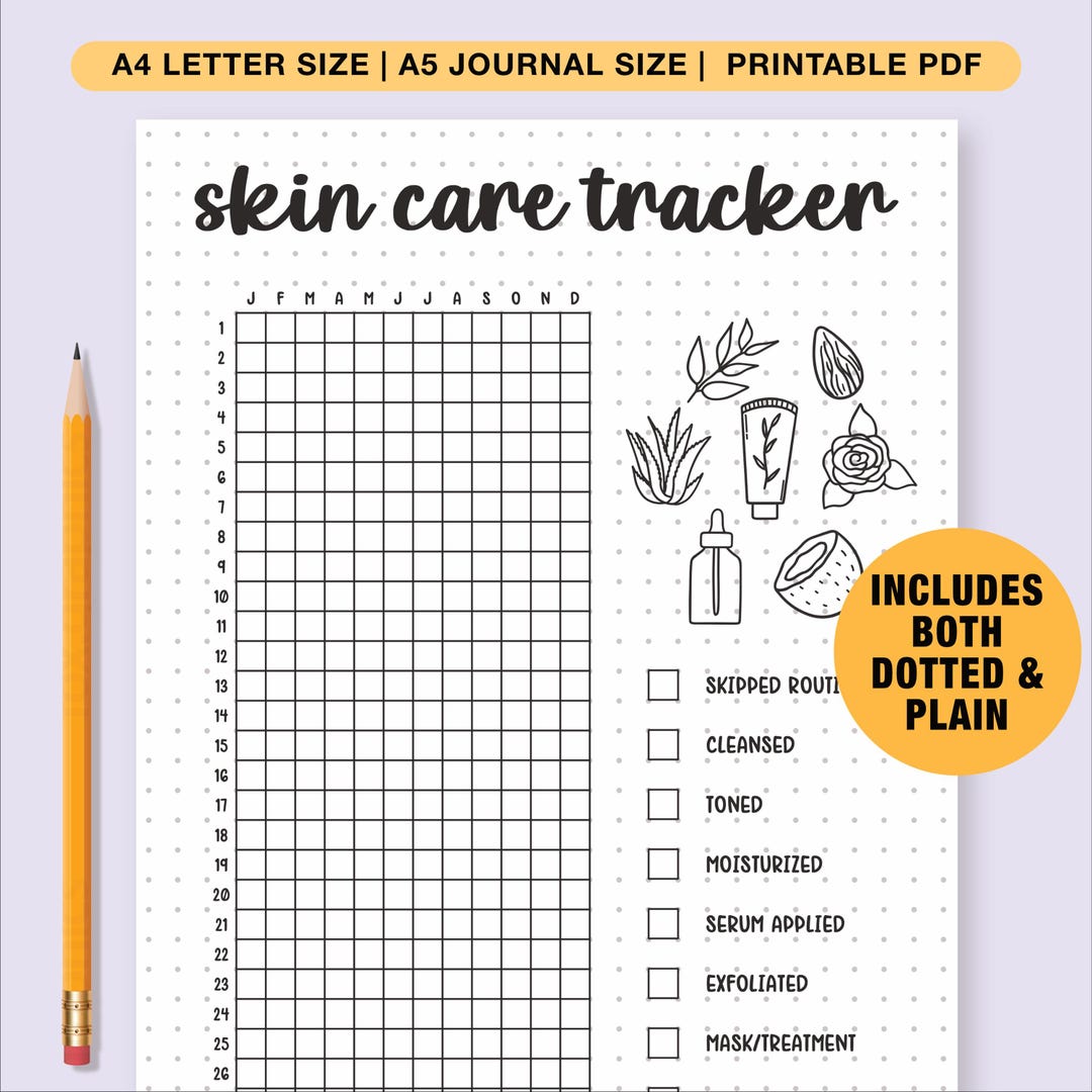 Yearly Skin Care Tracker Printable Journal Page Self Care Tracker ...
