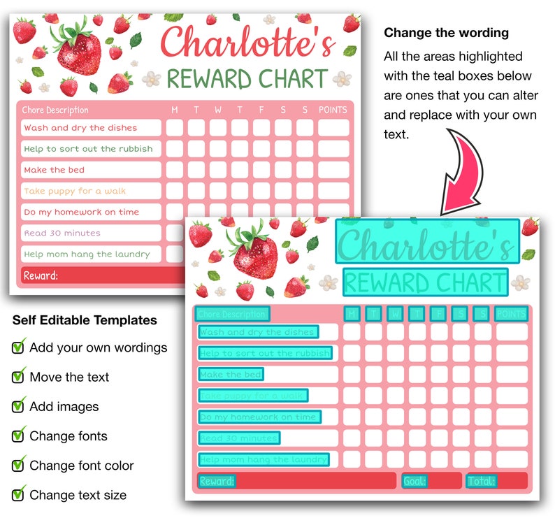 EDITABLE Strawberry Reward Chart Behavior Chart Daily Chore - Etsy