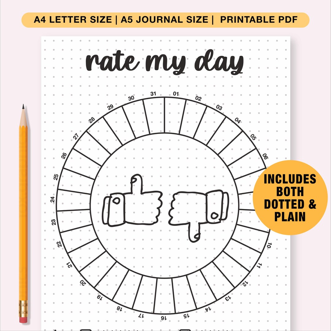 Monthly Printable Rate My Day Tracker Journal, A Year in Dots, Rate My ...