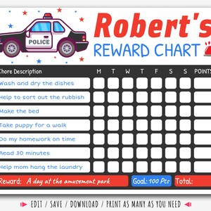 EDITABLE Policeman Reward Chart, Behavior Chart, Daily Chore Chart ...
