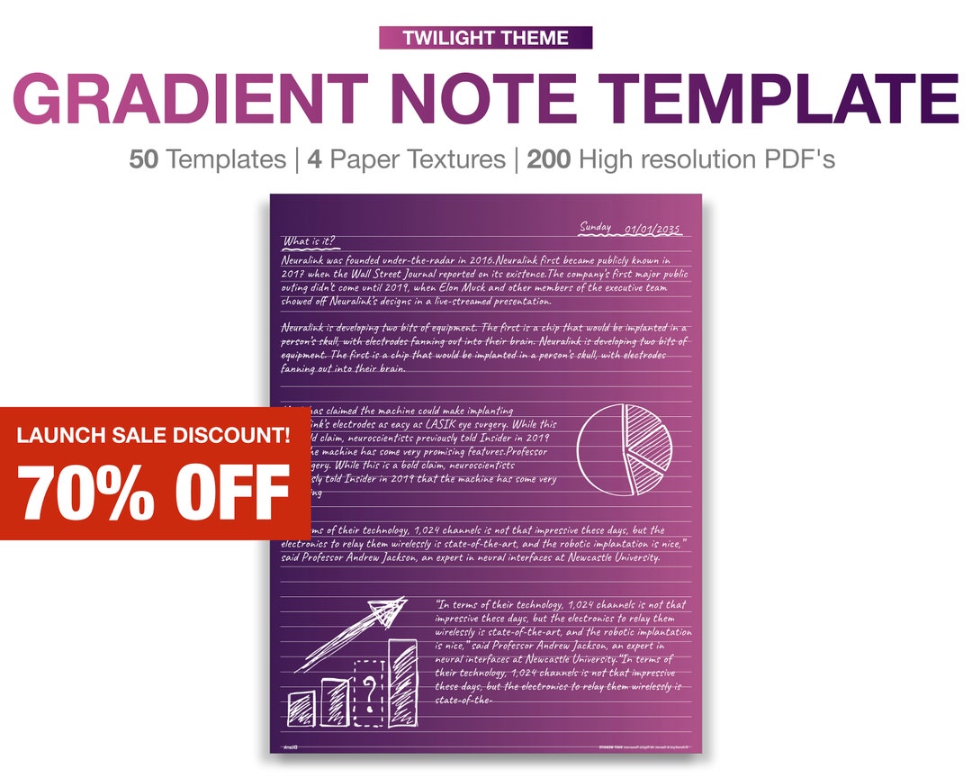 Purple Pink Gradient Digital Notepaper Templates Notetaking Digital ...