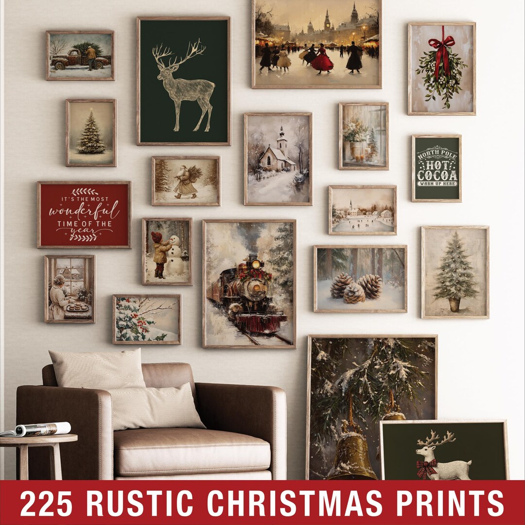 Christmas Gallery Wall Set Vintage Style Christmas Wall Art Classic ...