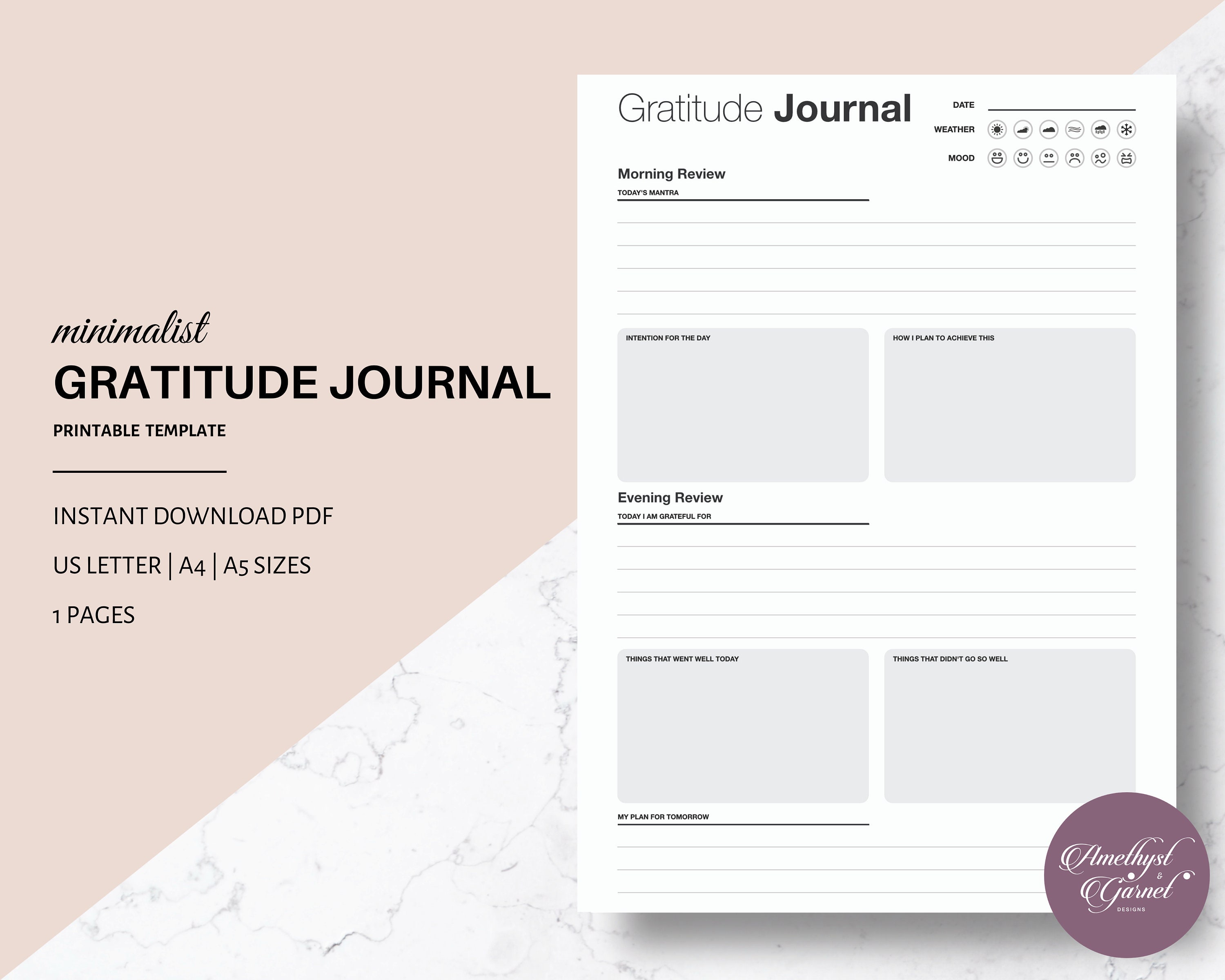 Daily Gratitude Journal Template Daily Routine Printable - Etsy