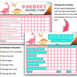 Cute Dinosaur Editable Reward Chart Behavior Chart Daily - Etsy