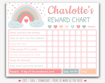 A4 Children's Personalised Reward Chart Rainbow - Etsy