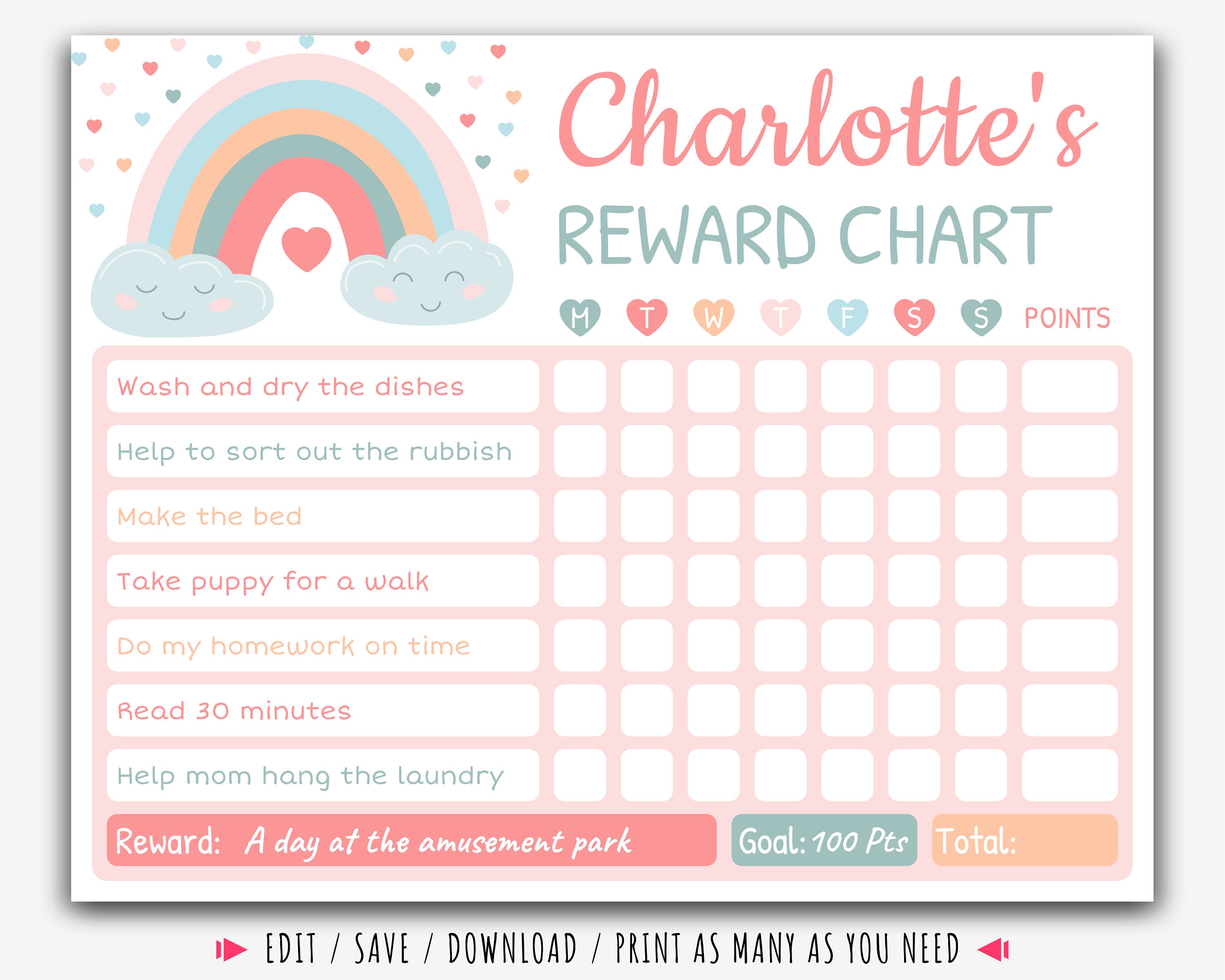 Editable Ice Cream Reward Chart Girls Chore Chart Kids, 53% OFF