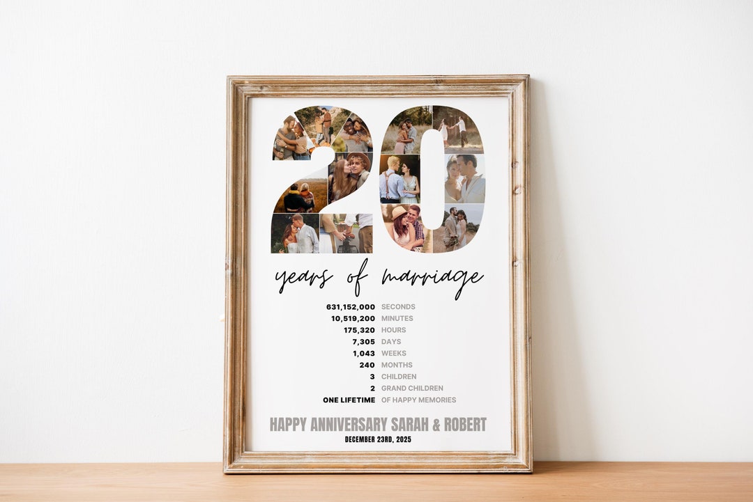 Collage de fotos editable en números para el vigésimo aniversario de ...