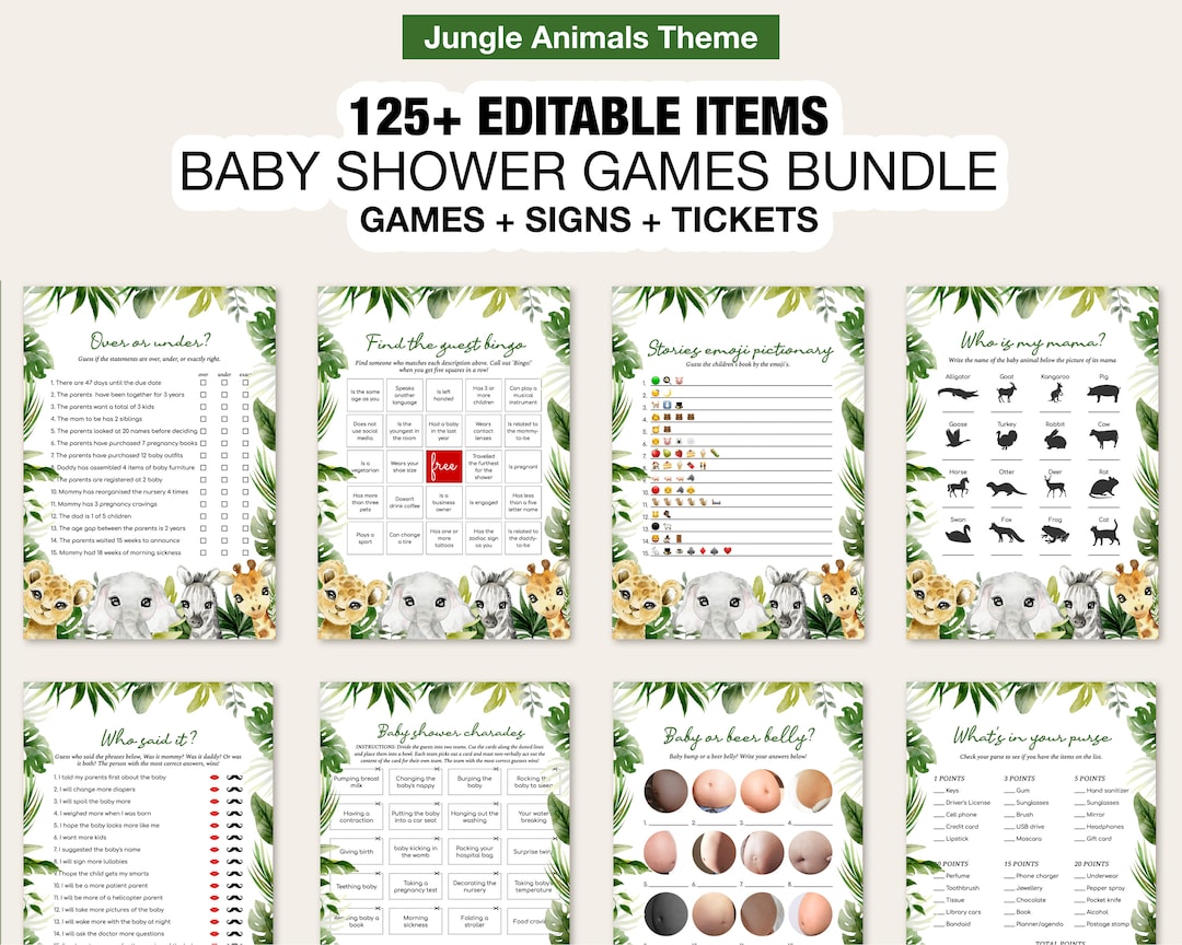 Jungle Safari Animals Baby Shower Games Printable, Editable Baby Shower ...