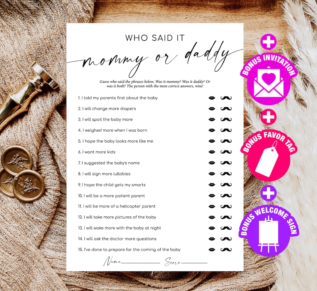 Guess Who Said It, Mommy or Daddy Game, Mommy or Daddy Guess Who Game ...