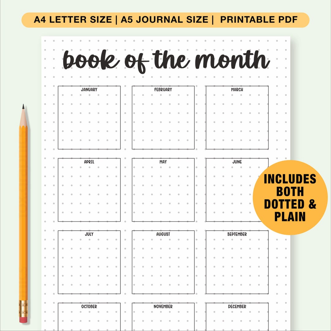 Book of the Month Template, Reading Tracker Template Printable, Pdf, A4 ...