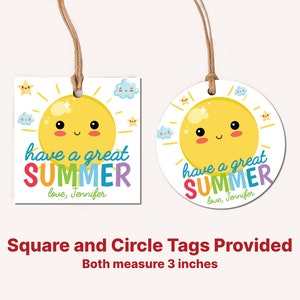 End of School Year Tags Sun Gift Tags Teacher Thank You Last Day of ...