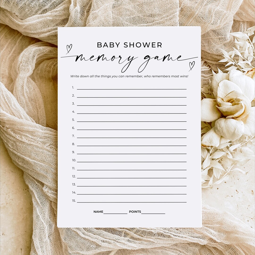 Memory Shower Game, Minimal, Modern, Rustic, Baby Shower Game ...