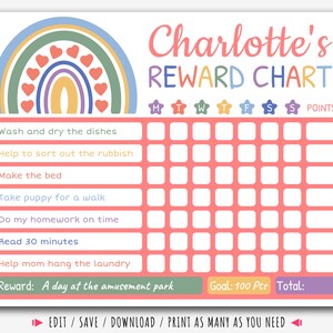 Rainbow Chore Editable Reward Chart, Behavior Chart, Daily Chore Chart ...