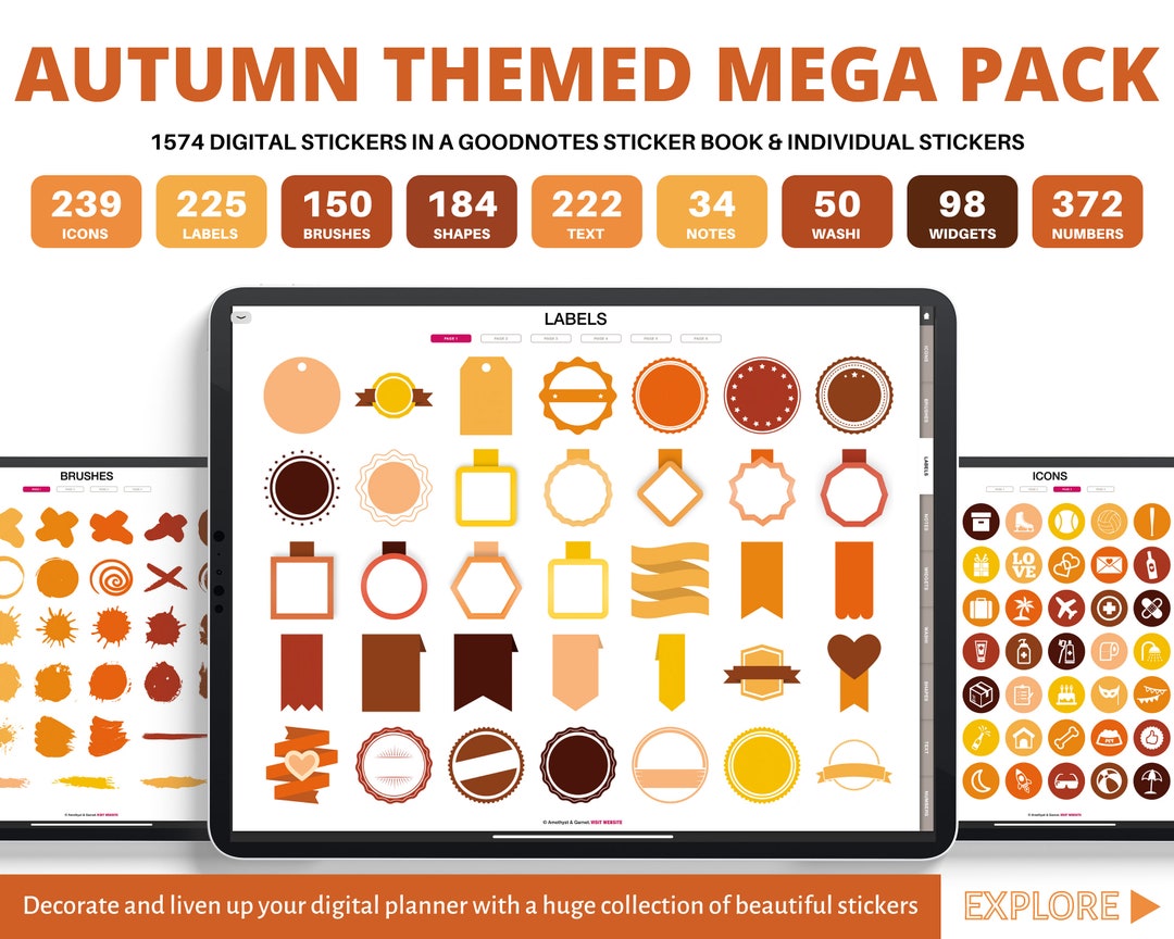 Autumn Fall Digital Stickers, Goodnotes Stickers, Digital Planner ...