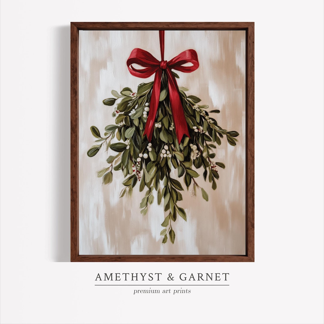 Vintage Christmas Mistletoe Painting Farmhouse Holiday Decor Mistletoe ...