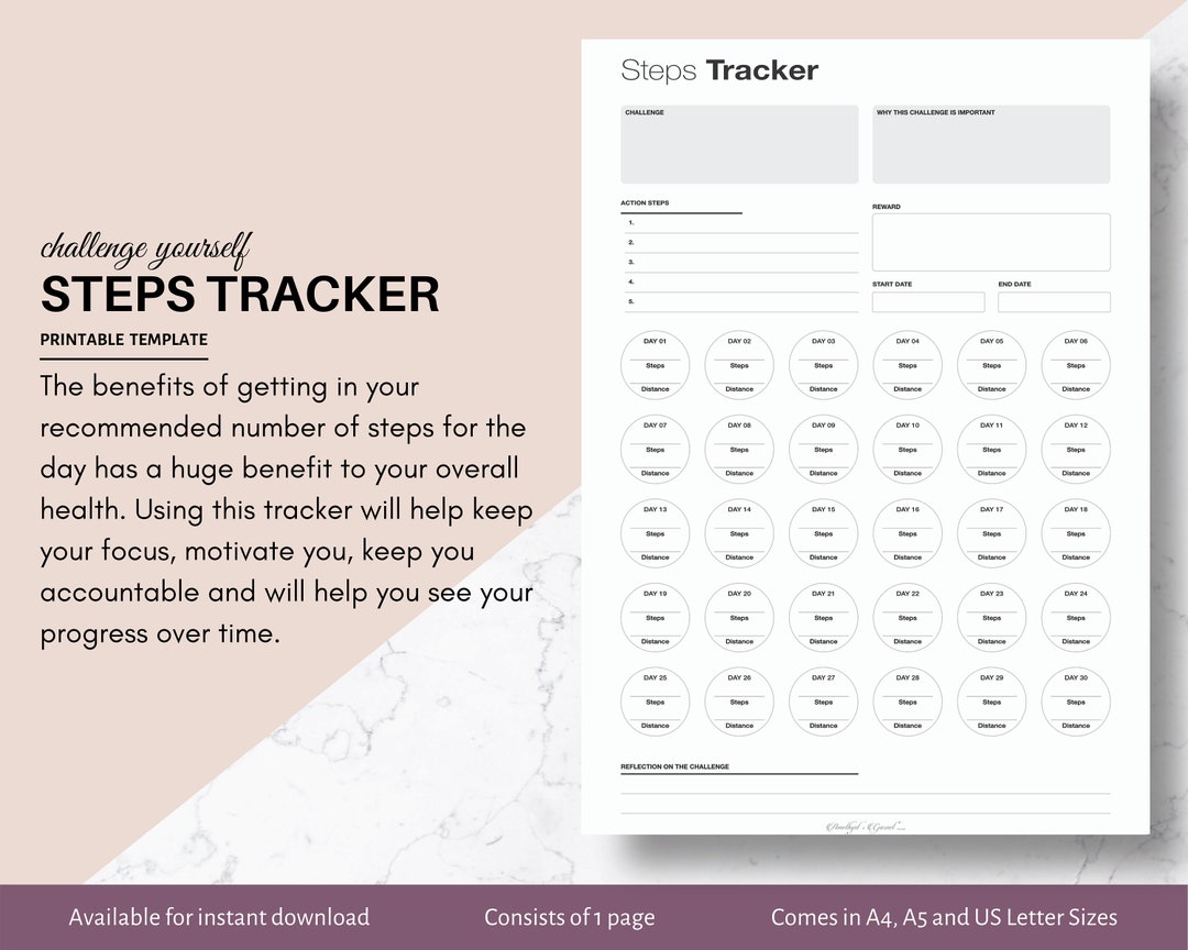 30 Day Step Log Daily Walking Log 30 Day Challenge Health Tracker ...