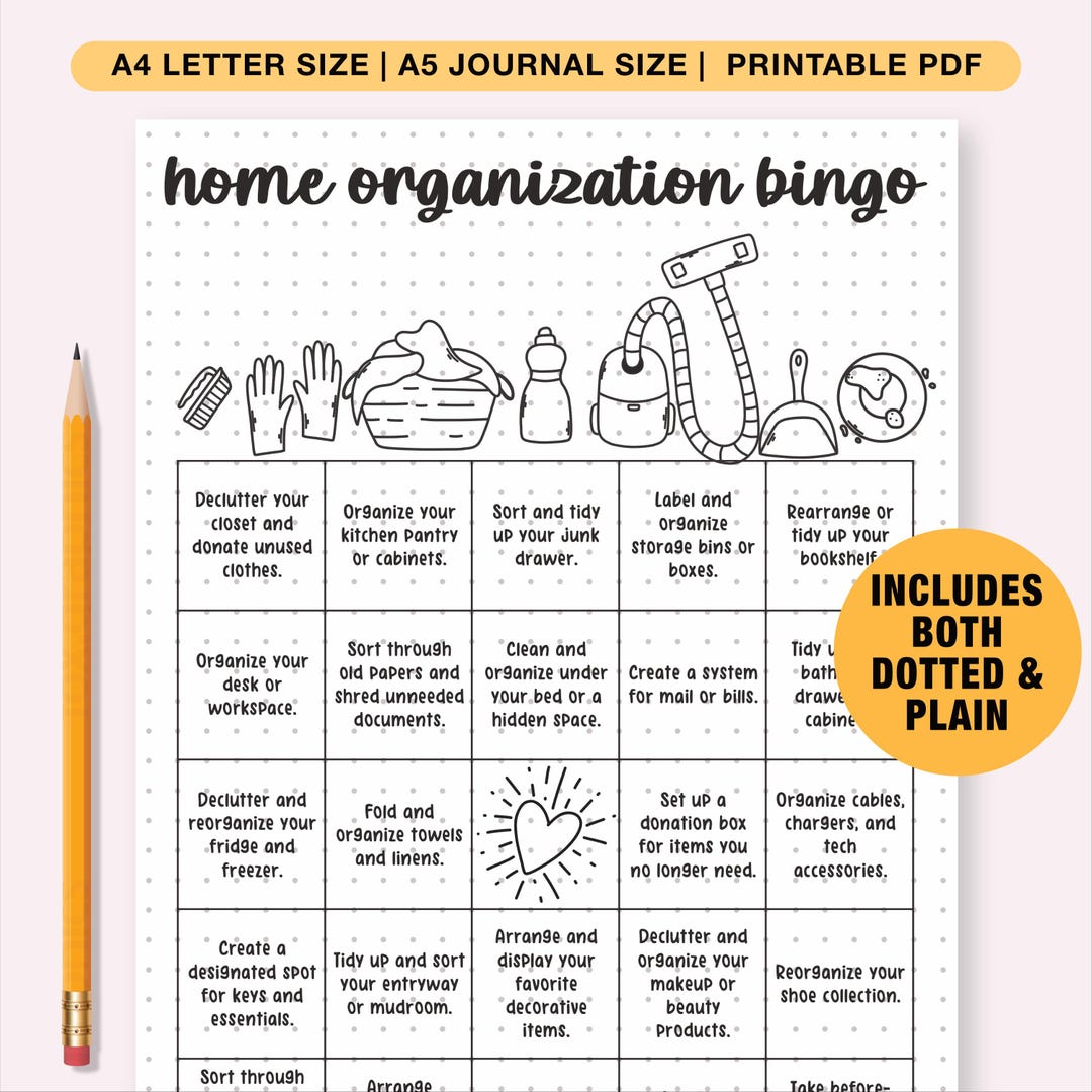 Home Organisation Bingo Checklist Declutter Challenge, Printable ...