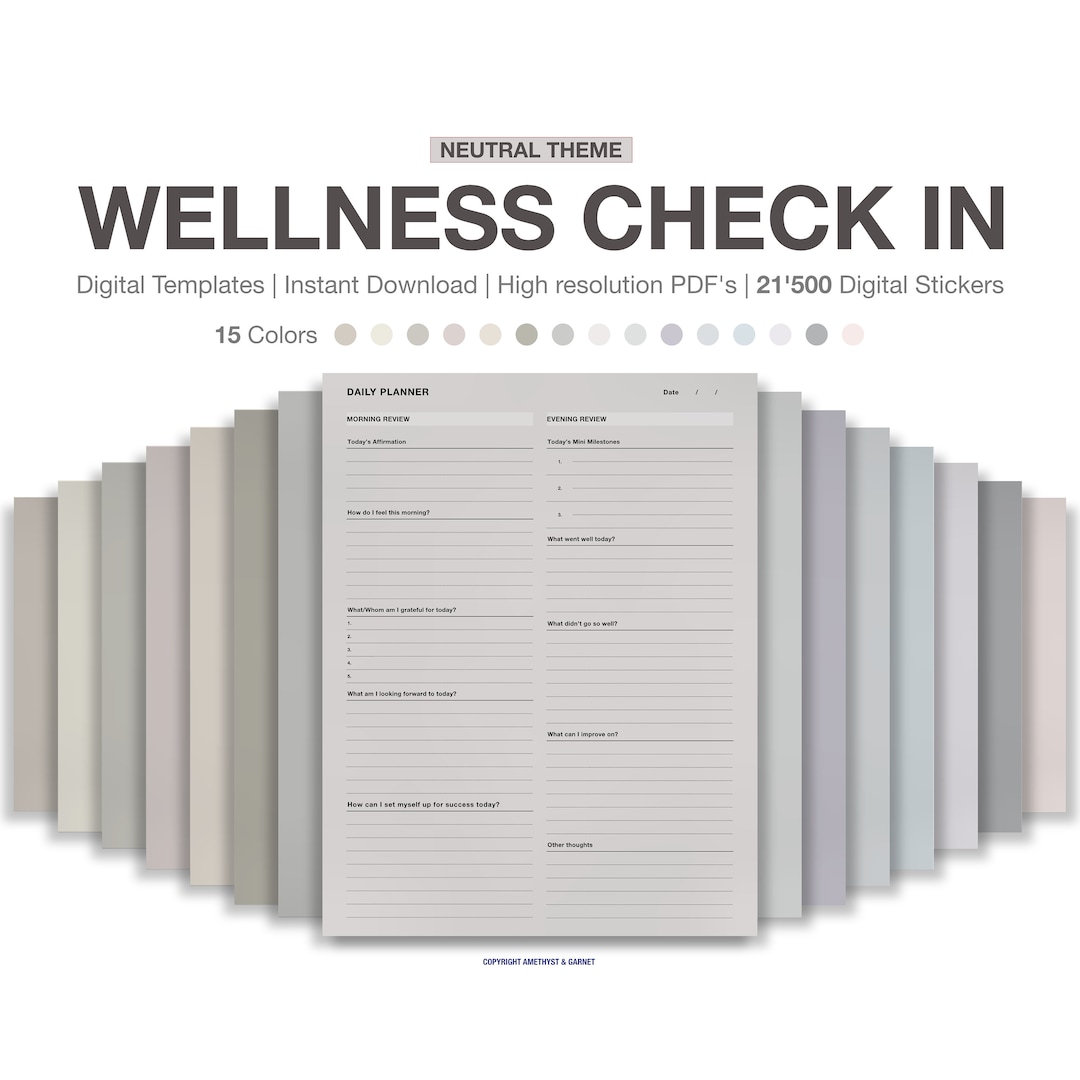 Neutral Wellness Daily Check in Digital Note Paper Templates Notetaking ...