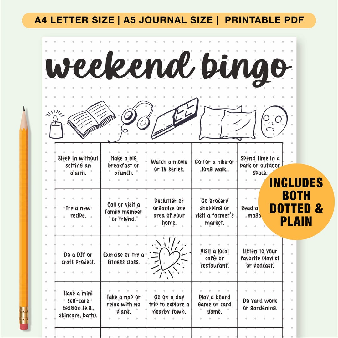 Weekend Bingo Printable Game Relax Bingo Cards - Weekend Party Game ...